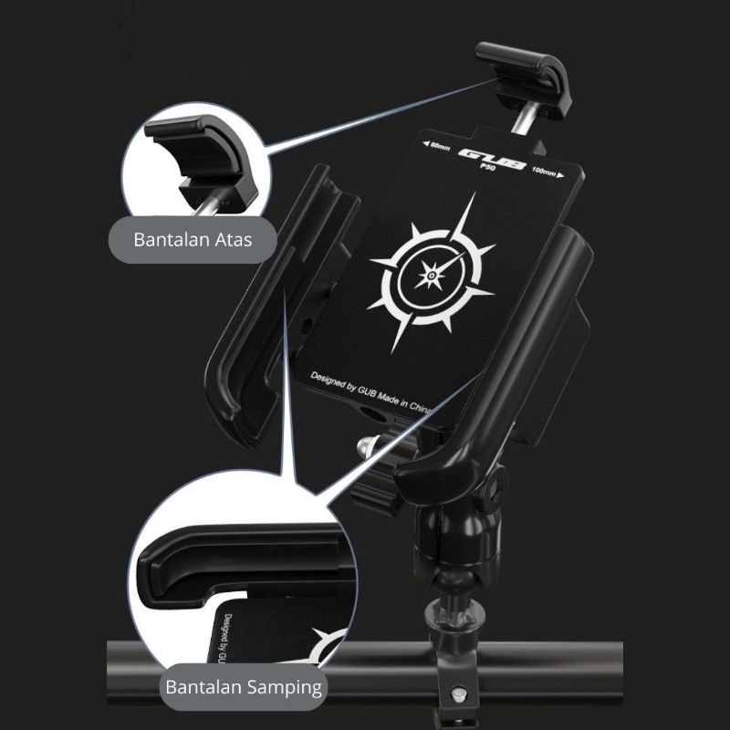 Jual GUB P50 Original Rotasi 360 Derajat Flexible Anti Getar Phone Holder HP Motor Full Besi ...