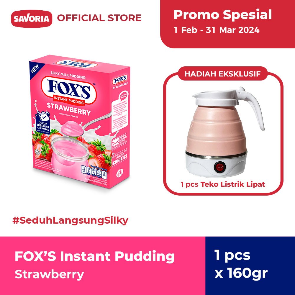 Jual FOX'S Instant Pudding Strawberry 160g + Teko Listrik Lipat ...