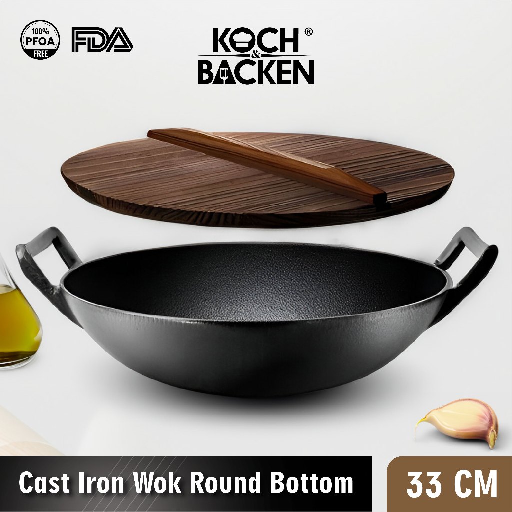 Jual KOCH&BACKEN Cast Iron Wok Round Bottom 33cm - Wajan Kuali ...