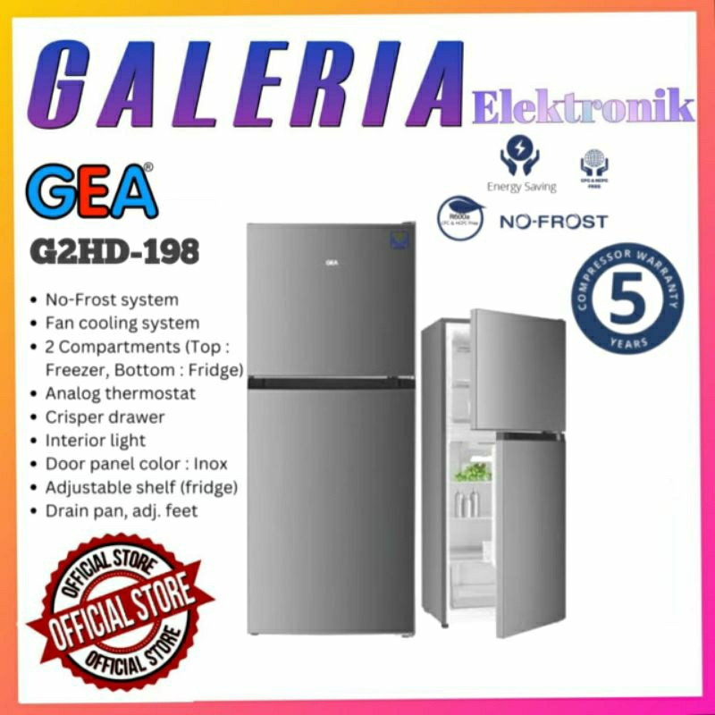 Jual KULKAS GEA 2 PINTU G2HD 198 / G2HD198 TOP MOUNT FRIDGE FREEZER ...