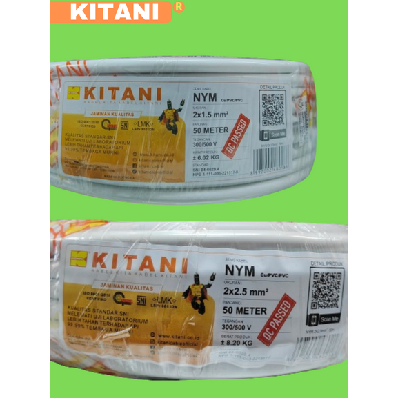 Jual KITANI-NYM 2x1,5mm² dan 2x2,5mm kabel tembaga kawat 50 meter ...