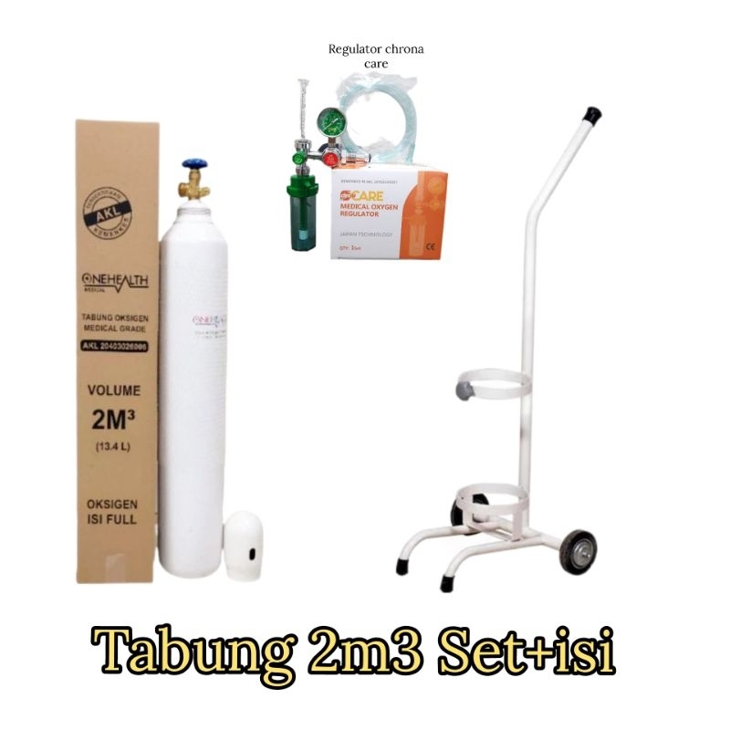 Jual Tabung Oksigen 2m3 set ( tabung+troli+regulatcor+selang nasal) | Shopee Indonesia