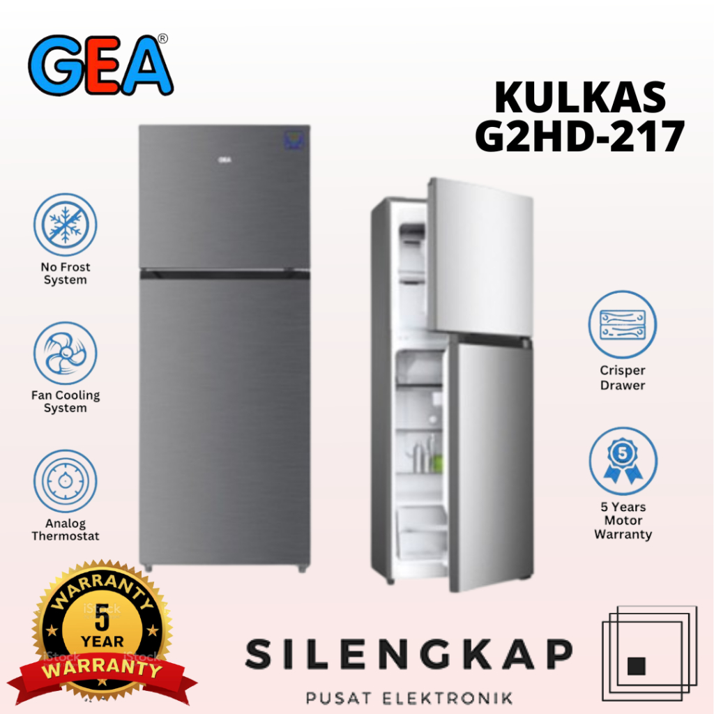 Jual KULKAS GEA 2 PINTU G2HD 217 / G2HD217 TOP MOUNT FRIDGE FREEZER ...