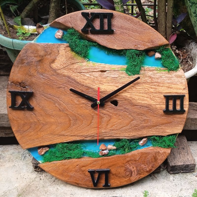 Jual JAM DINDING CAFE 40CM KAYU JATI RESIN ESTETIK RESIN HIASAN ...