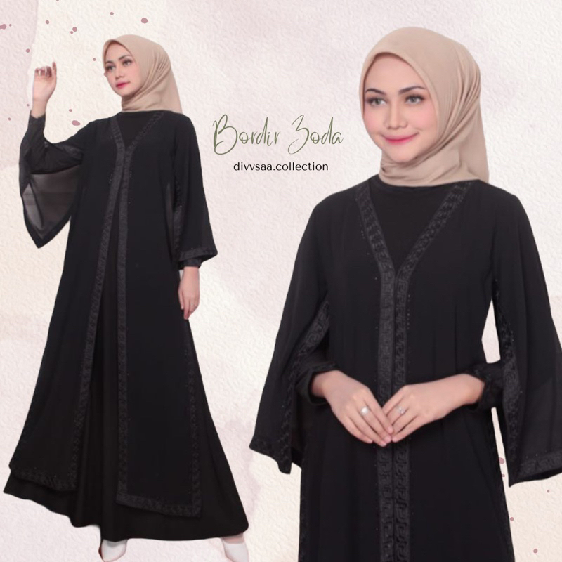 Jual GAMIS ABAYA TURKEY BORDIR ZODA FULL HITAM 1199 GAMIS PESTA ZODA ...