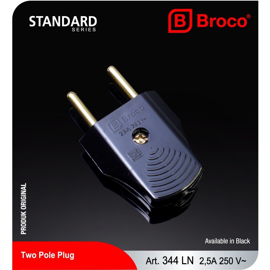 Jual BROCO 344LN STD 2-Pole Plug 6A 250V Black - Steker Biasa | Shopee ...