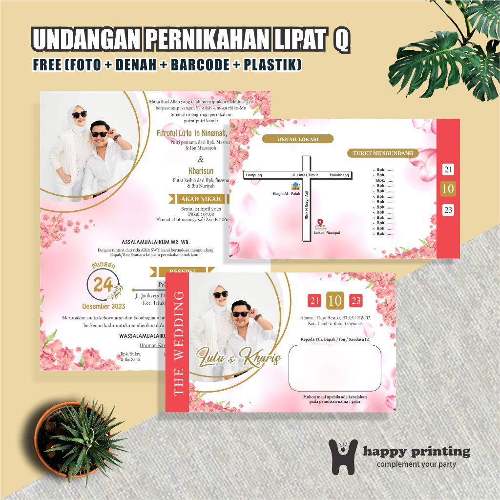 Jual Undangan pernikahan lipat Q Free (desain, plastik, foto, denah ...