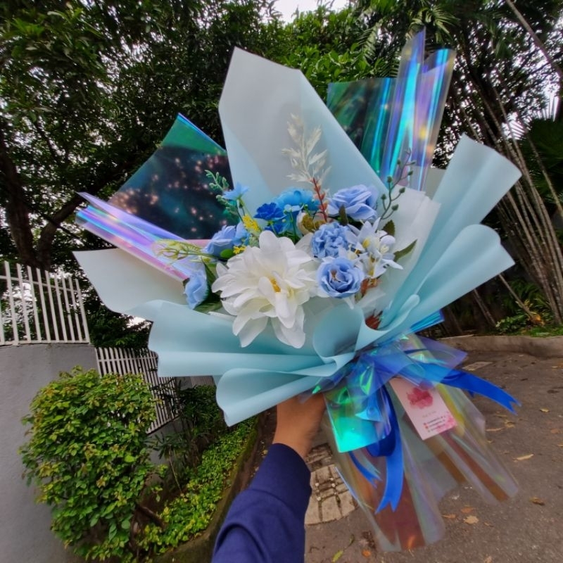Jual bucket/buket/bouquet bunga artificial hologram murah (premium ...