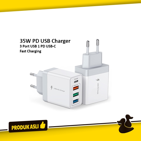 Jual 35W PD Travel Adaptor 4 Port USB Kepala Charger Type C Fast Charging | Shopee Indonesia
