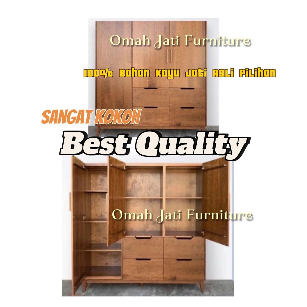 Jual Almari Pakaian Retro Pintu 3 Laci Bawah 4 Bahan Kayu Jati Asli ...