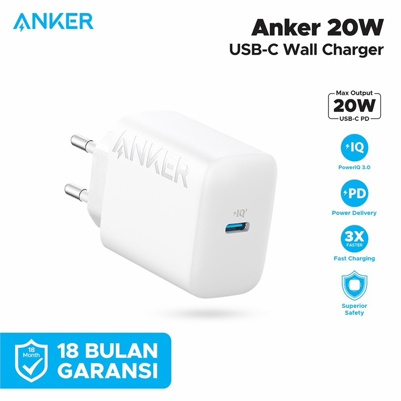 Jual Wall Charger Anker Powerport 20W USB-C Fast Charging for iPhone PD ...