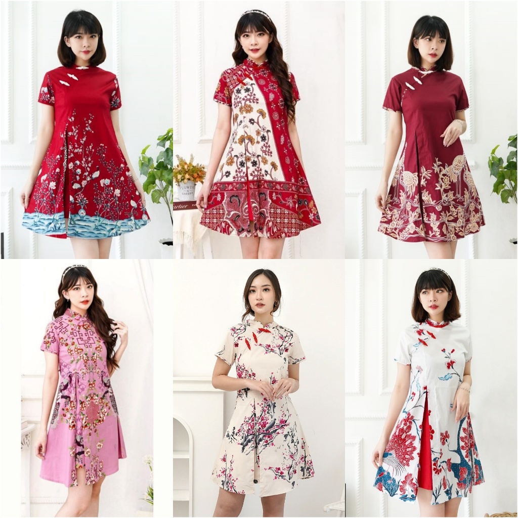 Jual Baju merah big size Dress Imlek jumbo Wanita Baju Batik Dress ...