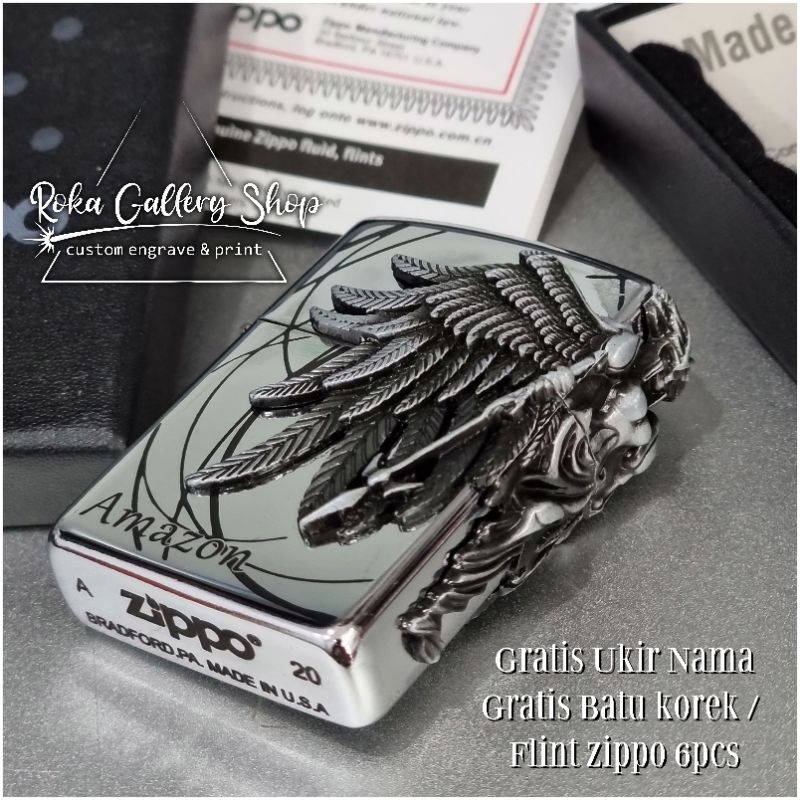 Jual korek api zippo amazon emblem warna silver clasic | Shopee Indonesia