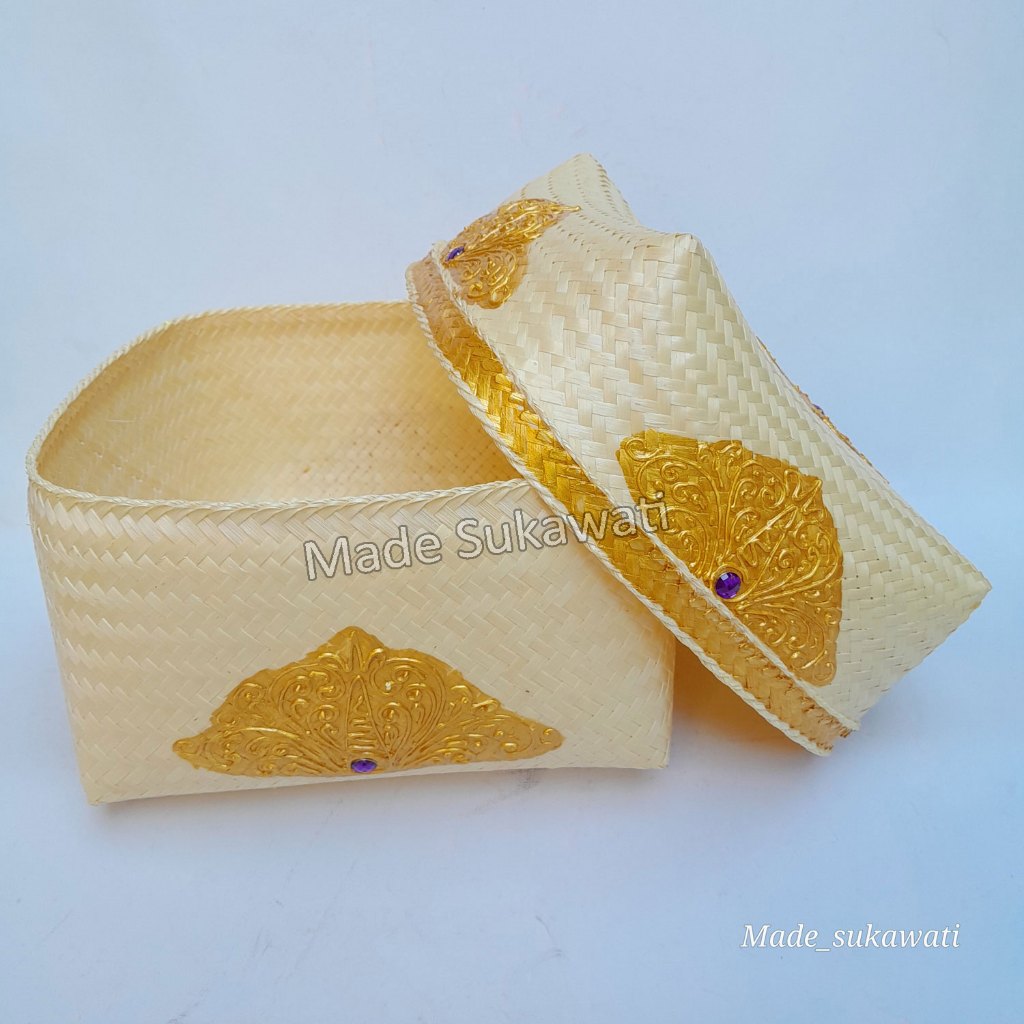 Jual Keben lukis khas bali set wadah tutup bahan anyaman bambu | Shopee ...