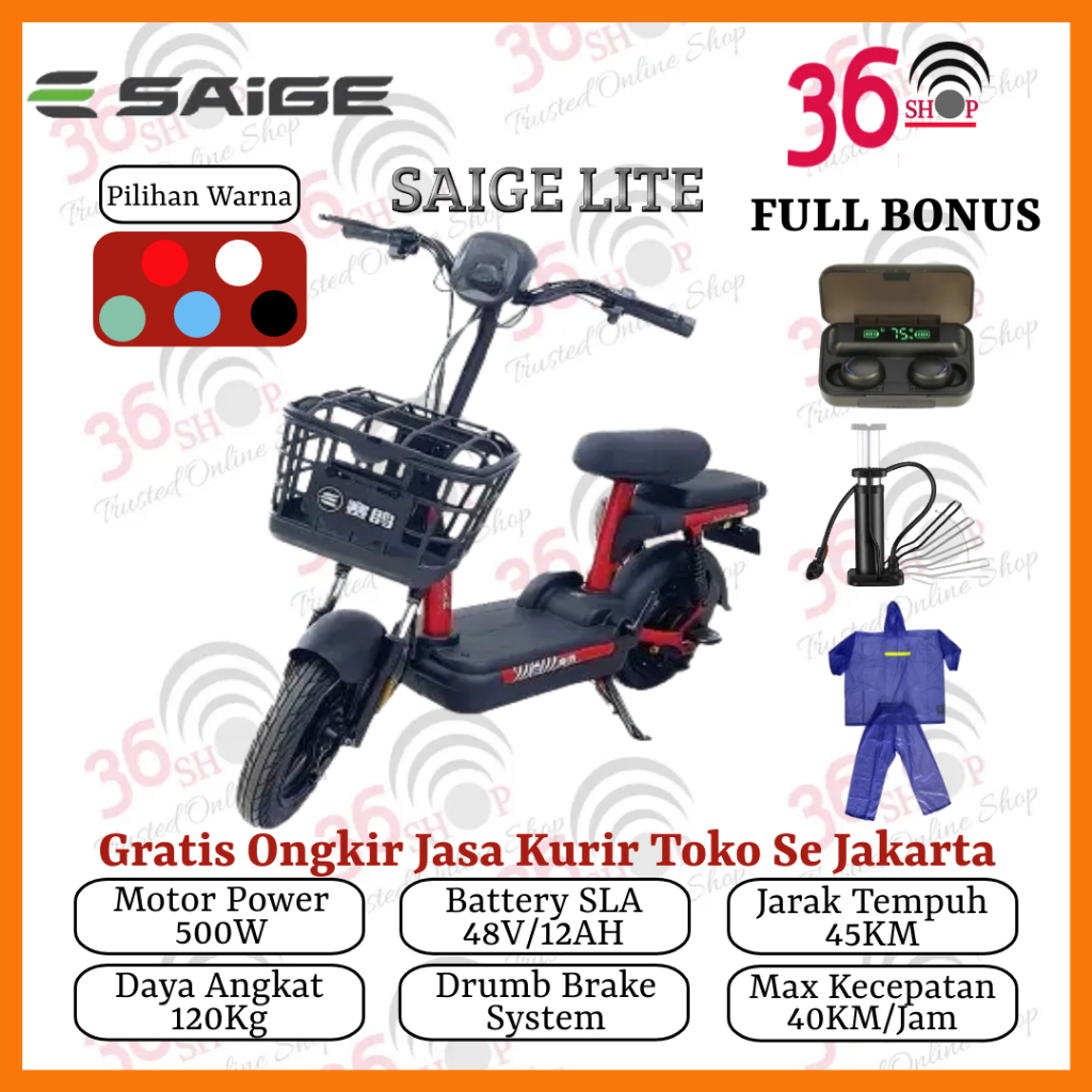 Jual SAIGE SEPEDA LISTRIK E-BIKE LITE/SPEED 40KM/POWER 500W | Shopee ...