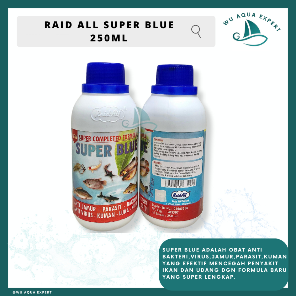 Jual Obat Ikan SUPER BLUE 250ML OBAT BIRU BOTOL ANTI JAMUR KUTU BAKTERI ...