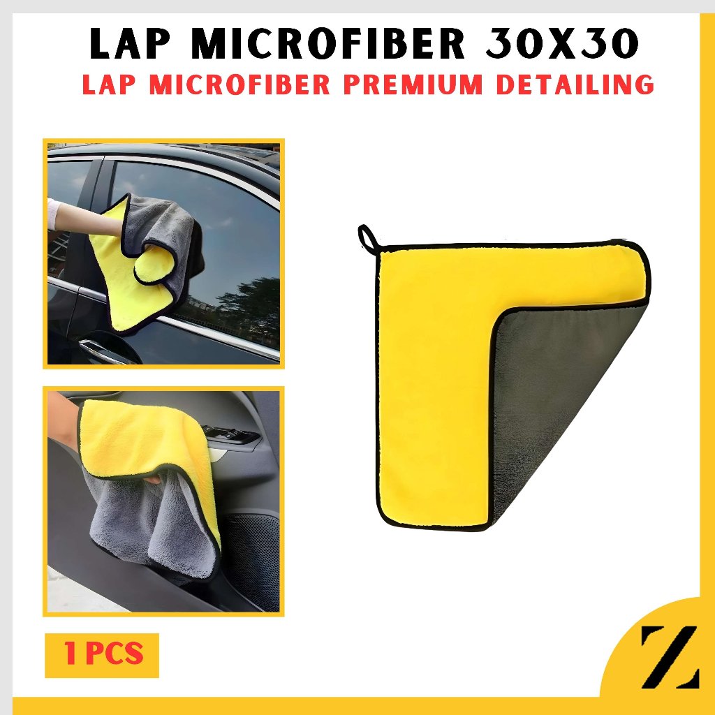 Jual Lap Kain Detailing Microfiber Kuning Abu 500gsm 29x29cm Wax Mobil ...