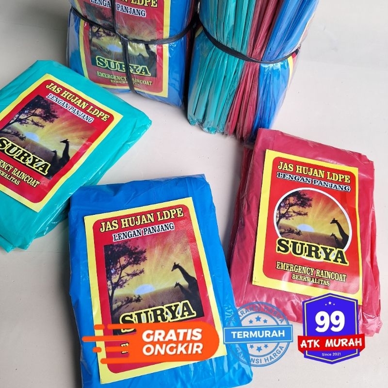 Jual SURYA Lp Isii 12- Jas Hujan Terusan Lengan Panjang 12 Pcs/Jas Hujan Plastik Poncho/Jas ...