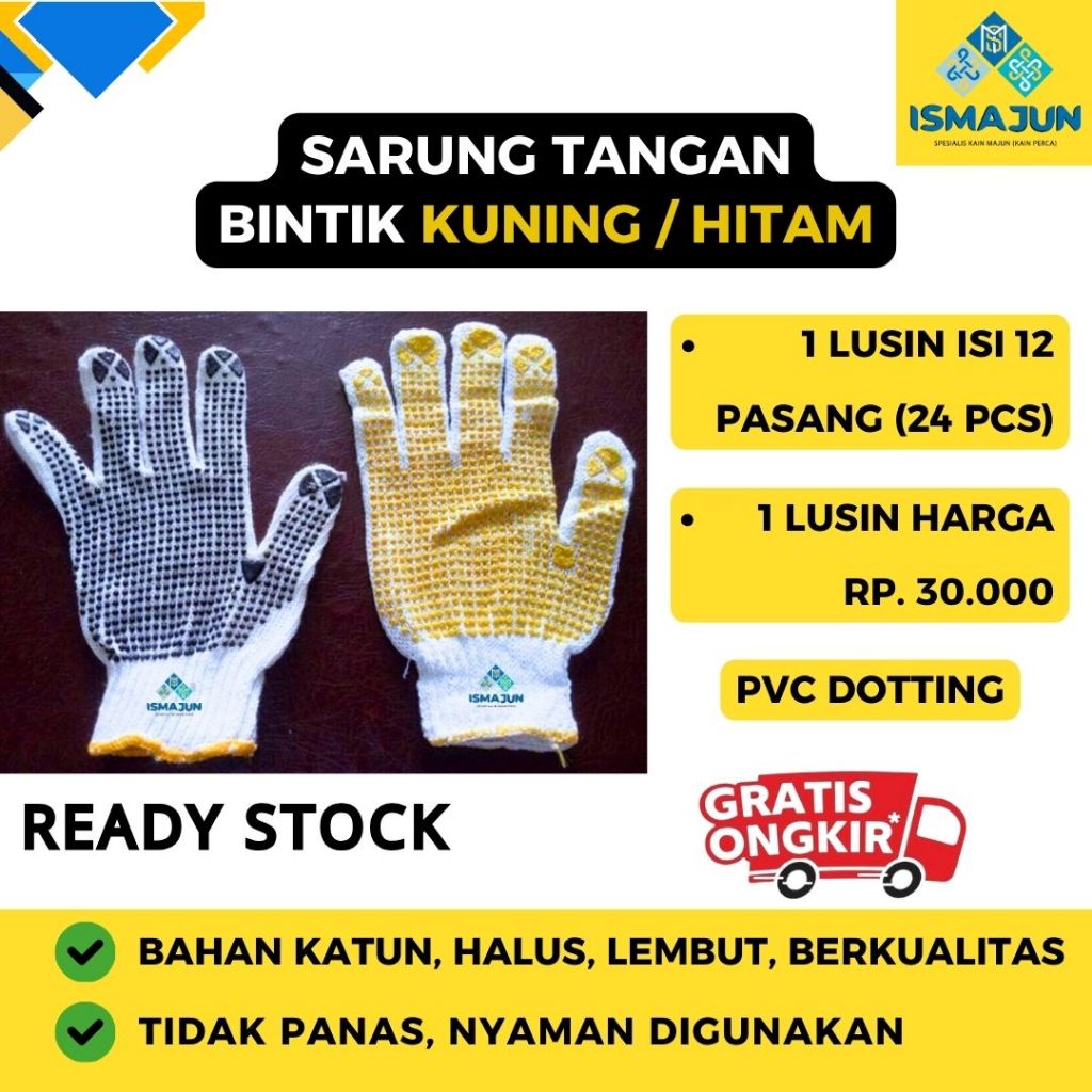 Jual SARUNG TANGAN BINTIK KUNING / SARUNG TANGAN BINTIK HITAM (SARUNG ...