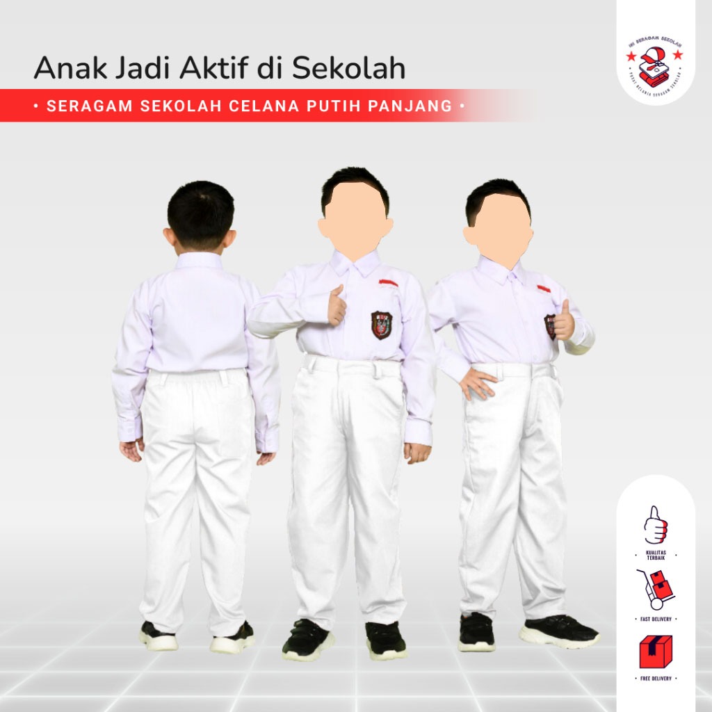 Jual Celana Putih Seragam Sekolah TK SD Madrasah SMP SMA SMK Anak Laki Pria Panjang Pinggang ...
