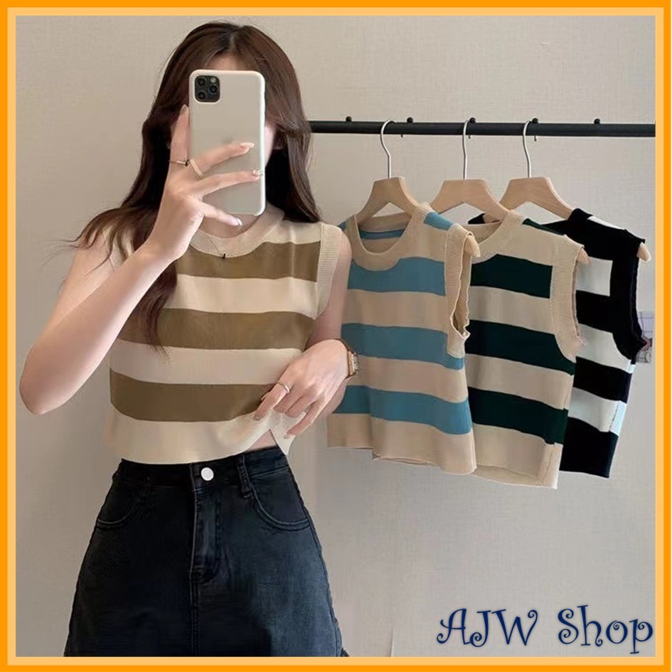 Jual AJW Tank Top Korea Salur Kekinian QAD | Rompi Wanita Crop Salur Knit Import Premium | Tank ...