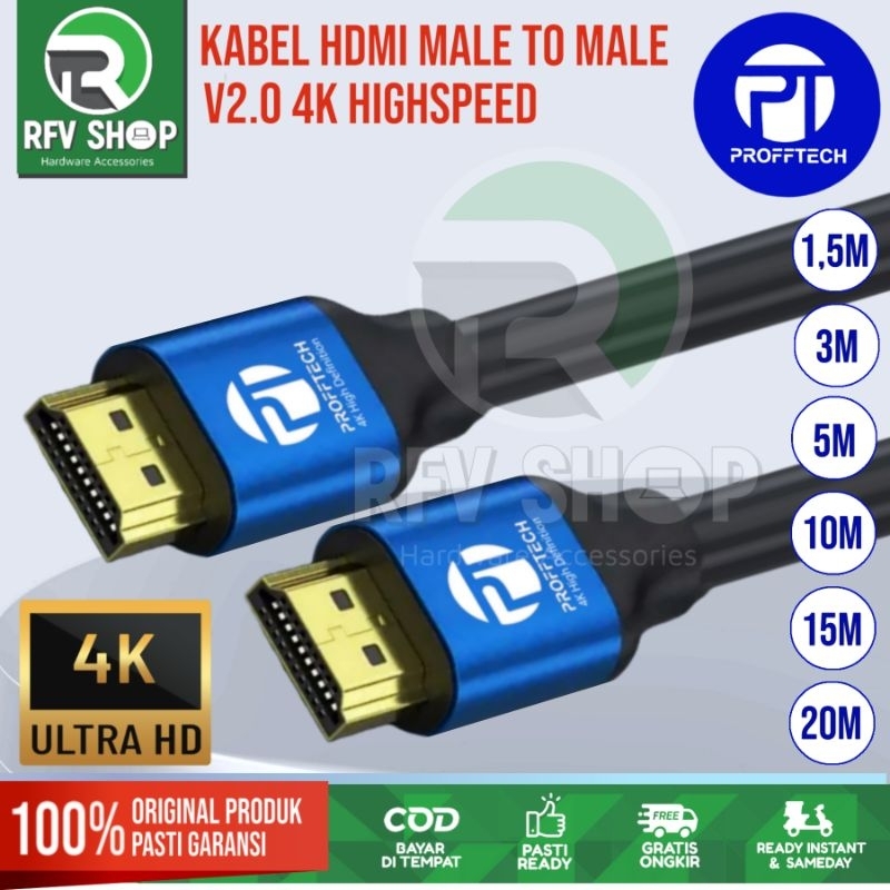 Jual KABEL HDMI MALE TO MALE V2.0 4Kx2K UHD HIGHSPEED PROFFTECH 10 / 15 METER | Shopee Indonesia
