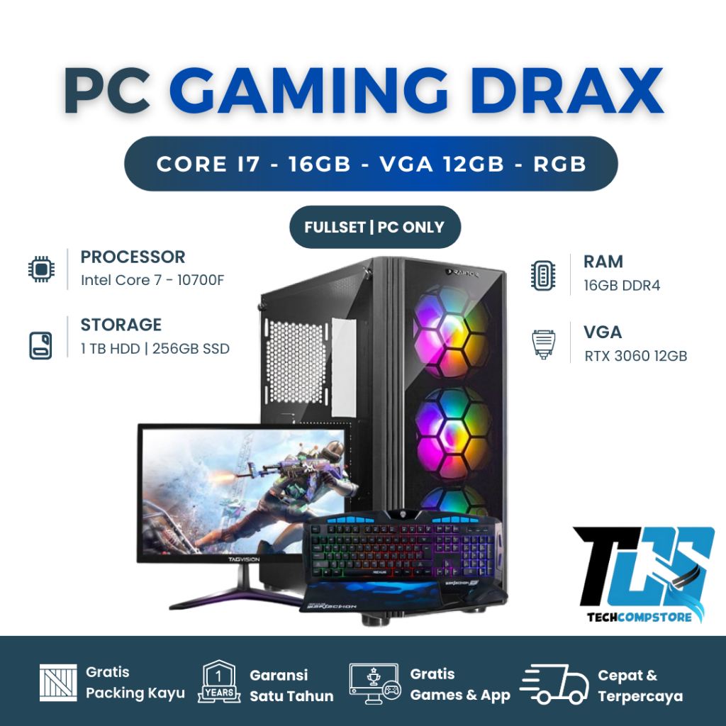 Jual PC Gaming Fullset Rakitan I7 10700F Ram 16GB VGA RTX 3060 12GB SSD ...