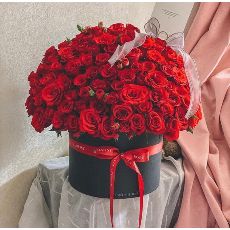 Jual Valentine Bloombox Ribbon Fresh Flower of Roses Bouquet Bucket ...