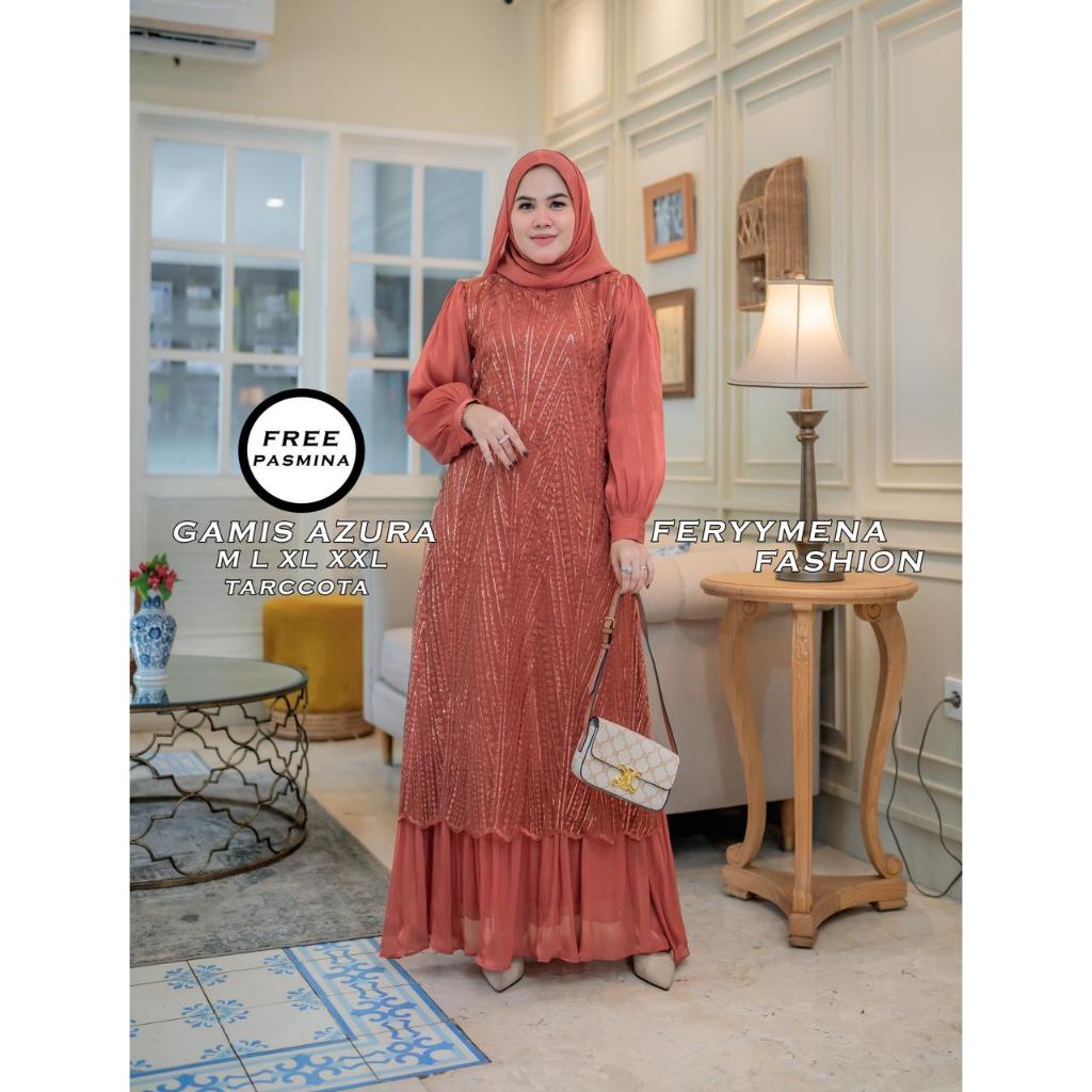 Jual Azura Drees Gamis Terbaru Bahan Shimer Youryu youryu mix tulle ...