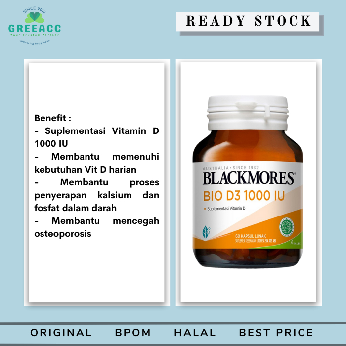 Jual blackmores bio d3 1000iu vitamin d3 1000 iu 60 capsules vit d | Shopee Indonesia