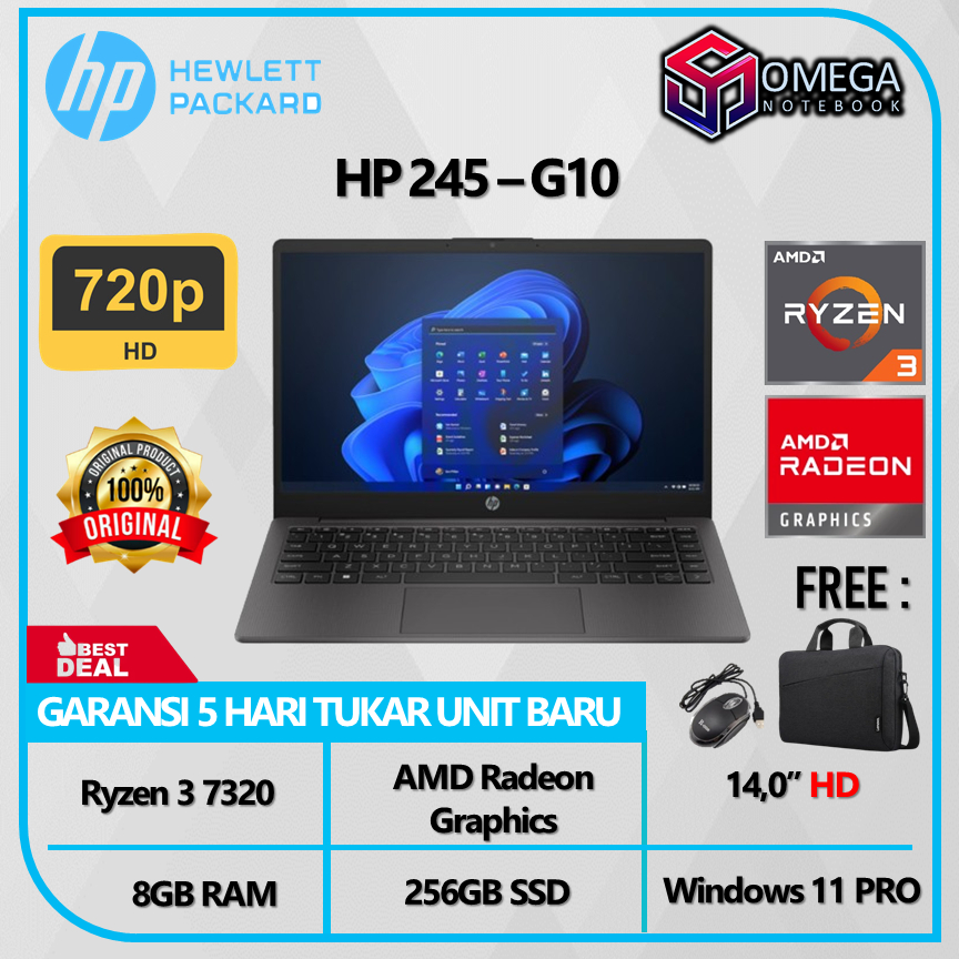 Jual Laptop HP 245 G10 Ryzen 3-7320U 8GB 256GB 14" AMD Radeon Graphics ...