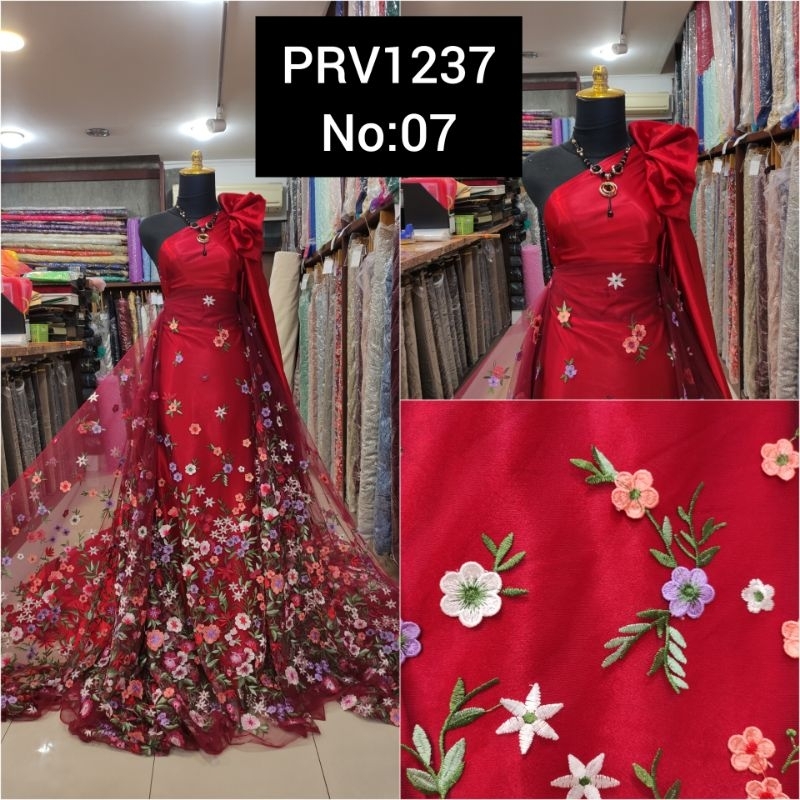 Jual kain Tile Brokat 3D Bunga Valentino Garden PRV1237 No:Maron ...