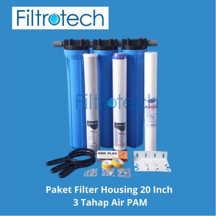 Jual Paket Filter Air Ledeng 3 Housing 20" Blue (Sediment, GAC &CTO ...