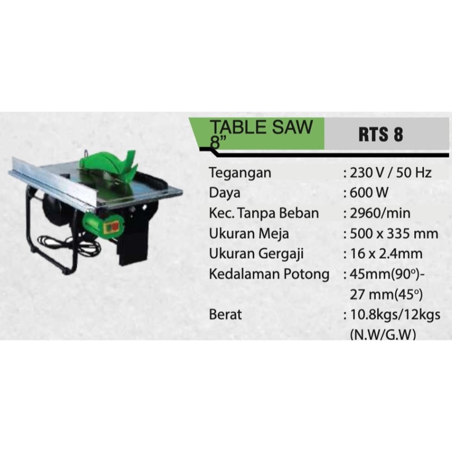 Jual RYU TABLE SAW 8" RTS 8 - GERGAJI MEJA RYU 8 INCH -ALAT PERKAKAS ...