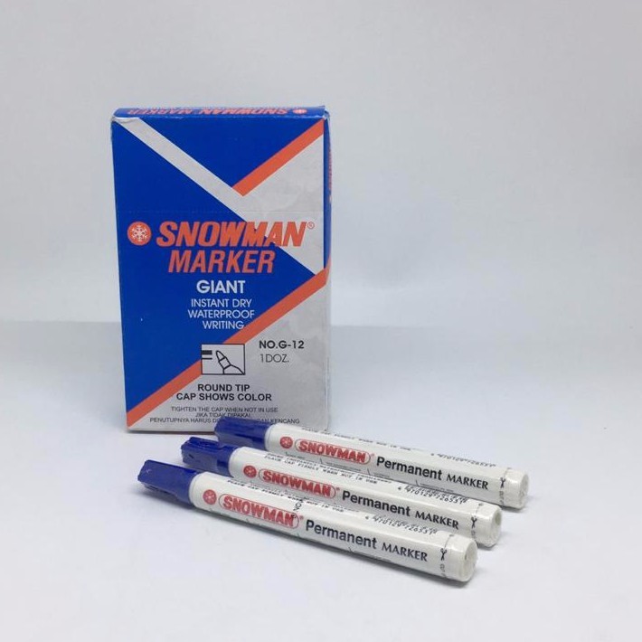 Jual SPIDOL SNOWMAN PERMANENT & BOARDMARKER HITAM & BIRU 1 LUSIN (12 ...