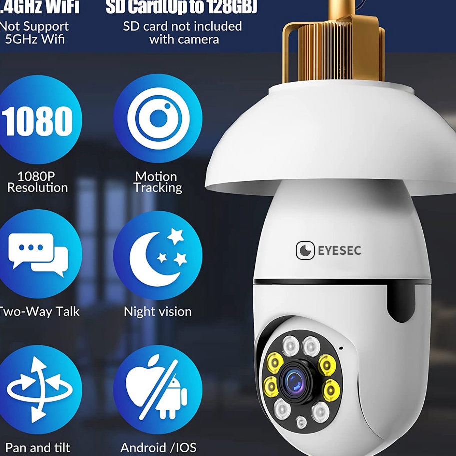 Jual EYESEC CCTV Lampu 8MP 18P Kamera CCTV Wifi Bohlam 36 Derajat PTZ ...