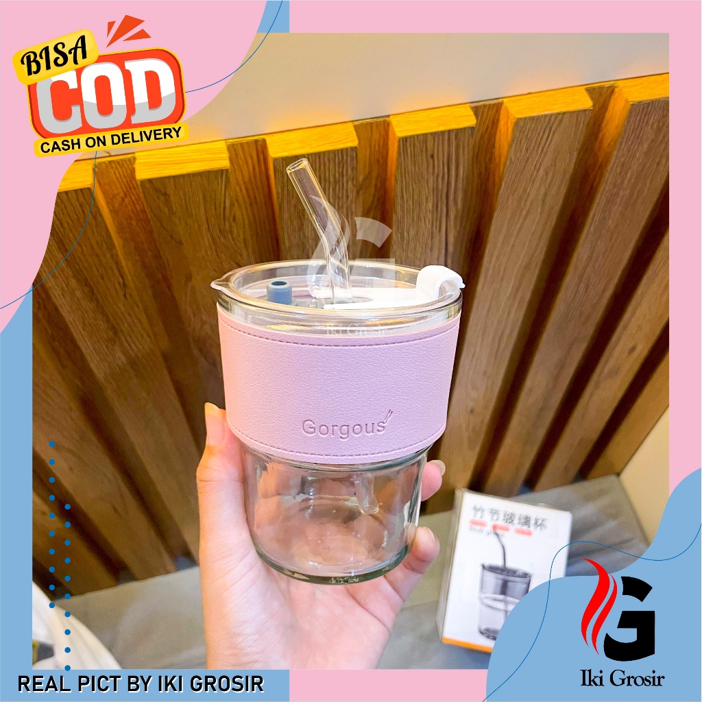 Jual Aesthetic Botol Minum Kaca Gelas Mug Korea Bottle Tumbler 400 ml ...
