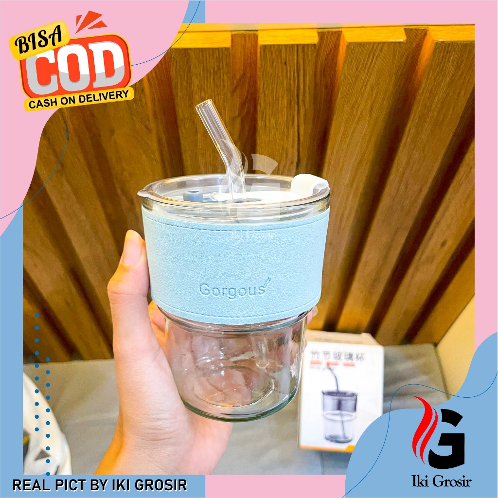 Jual Aesthetic Botol Minum Kaca Gelas Mug Korea Bottle Tumbler 400 ml ...