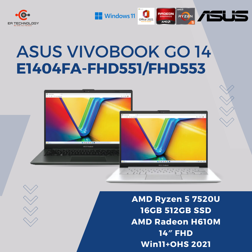 Jual ASUS E1404FA-FHD551/FHD553 Ryzen 5-7520U 16GB 512SSD 14″ FHD W11 ...