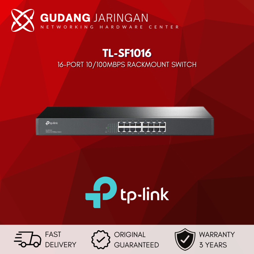 Jual TP-LINK TL-SF1016 16 PORTS 10/100Mbps RACKMOUNT SWITCH STEEL CASE ...