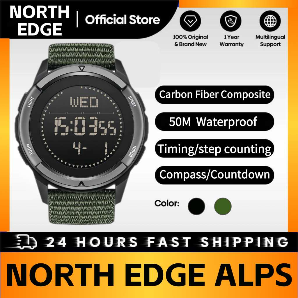 Jual NORTH EDGE ALPS Original Men's Carbon Fiber Compass Watch Nylon ...