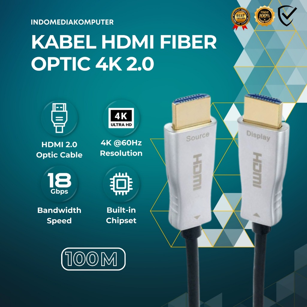 Jual Kabel HDMI Fiber Optic 4K 100M HDMI 2.0 Fiber Optic 18 Gbps 100M Cable HDMI FO 4K 100M ...