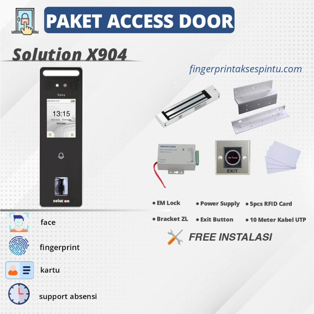 Jual Paket access door solution x904 akses pintu wajah fingerprint kartu free pemasangan ...