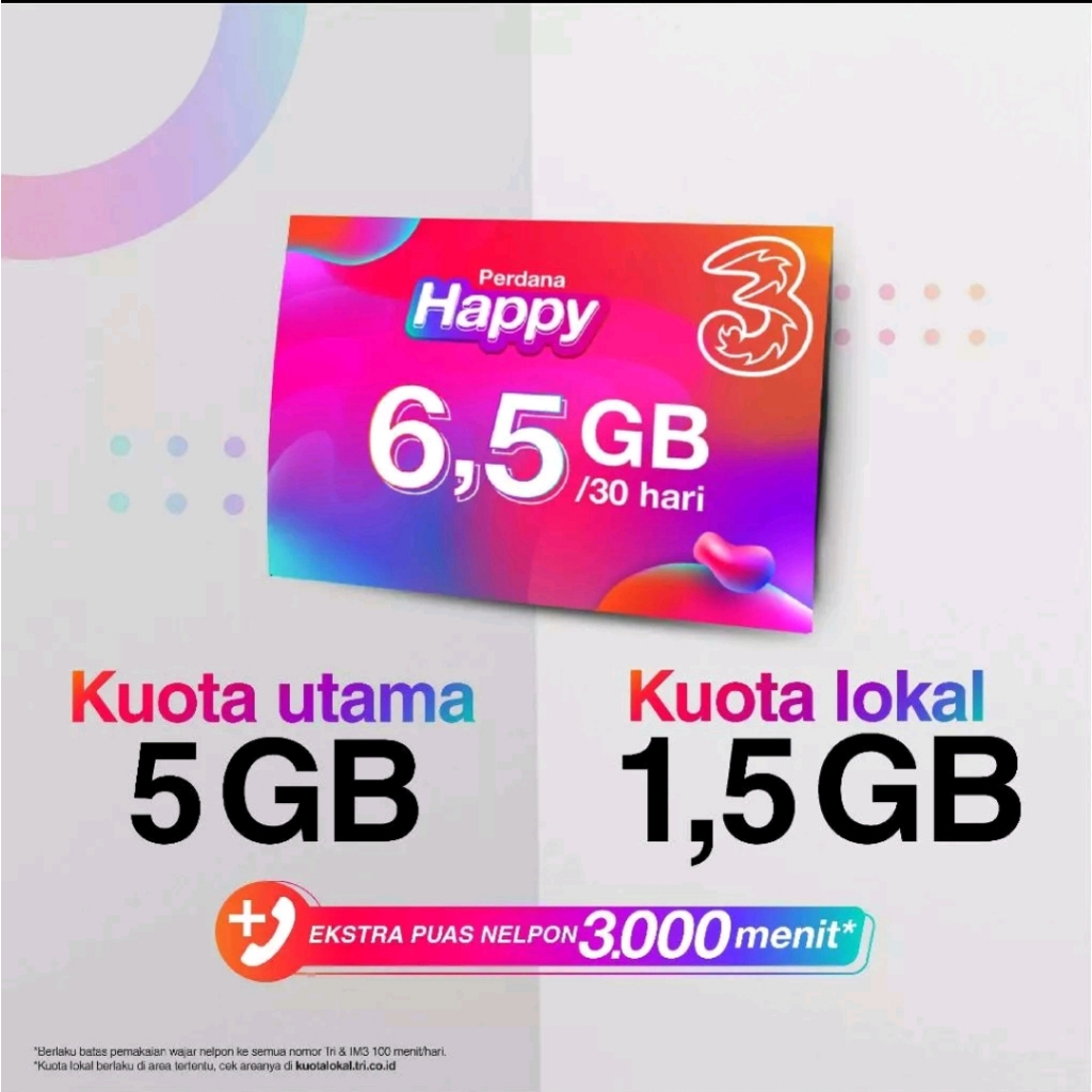 Jual Kartu Perdana Tri 5GB Nasional Free Kuota 1.5GB | Shopee Indonesia