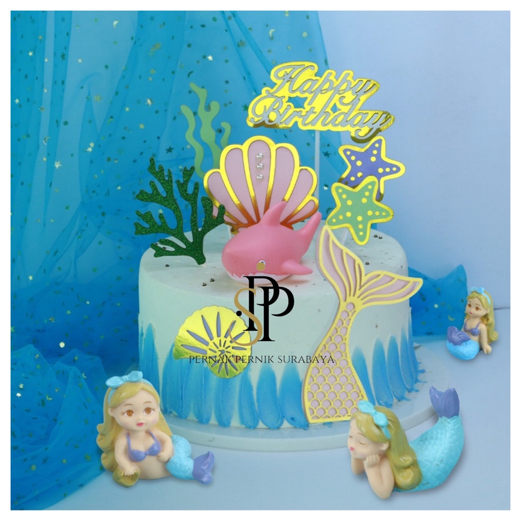 Jual [1 SET ISI 8] HIASAN KUE TART TOPPER KERTAS MERMAID UNDER THE SEA ...