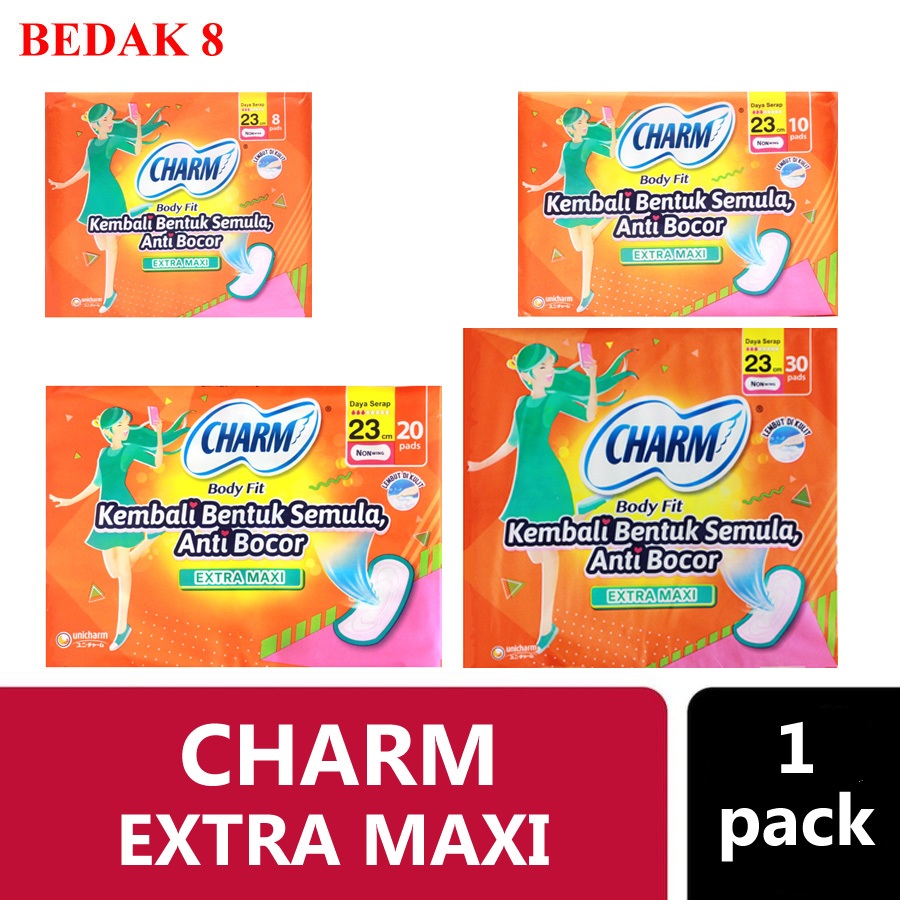 Jual Charm Pembalut Body Fit Extra Maxi 23 cm NON WING (TANPA SAYAP ...