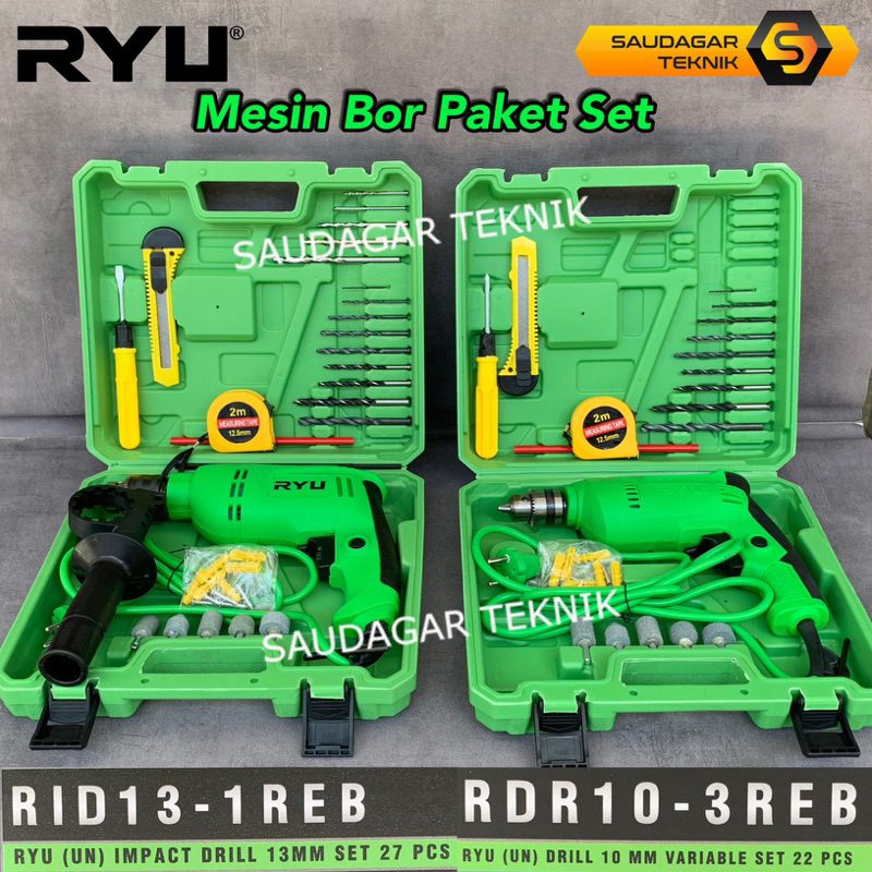 Jual Mesin Bor Ryu 10mm 13mm Set Mata Bor + Koper Mesin Bor Tembok Besi ...