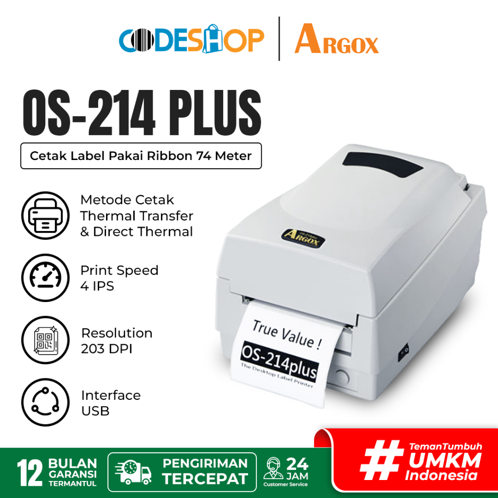 Jual Printer Barcode ARGOX OS-214 Plus Cetak Label Thermal Semicoated ...