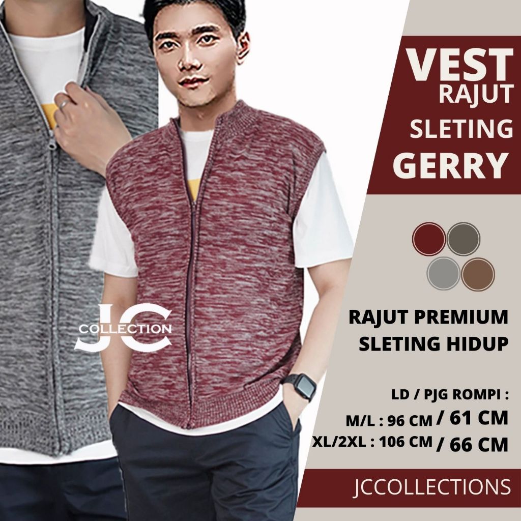 Jual Vest Rajut Seleting Baju Kerja Pria Knit Vest Zipper Gerrie / Vest ...