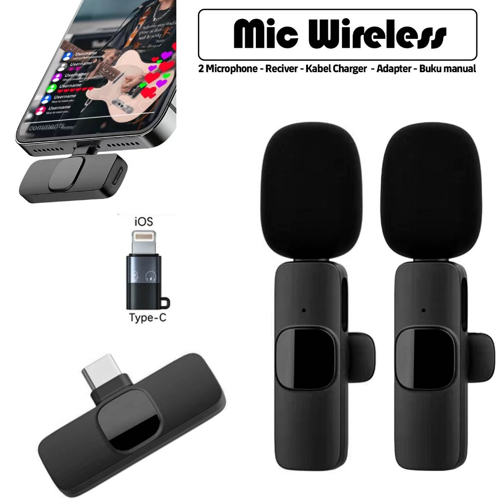 Jual Mic Wireless K9 2 Mic Clip On Jepit Mic Wireless Type C Plus ...